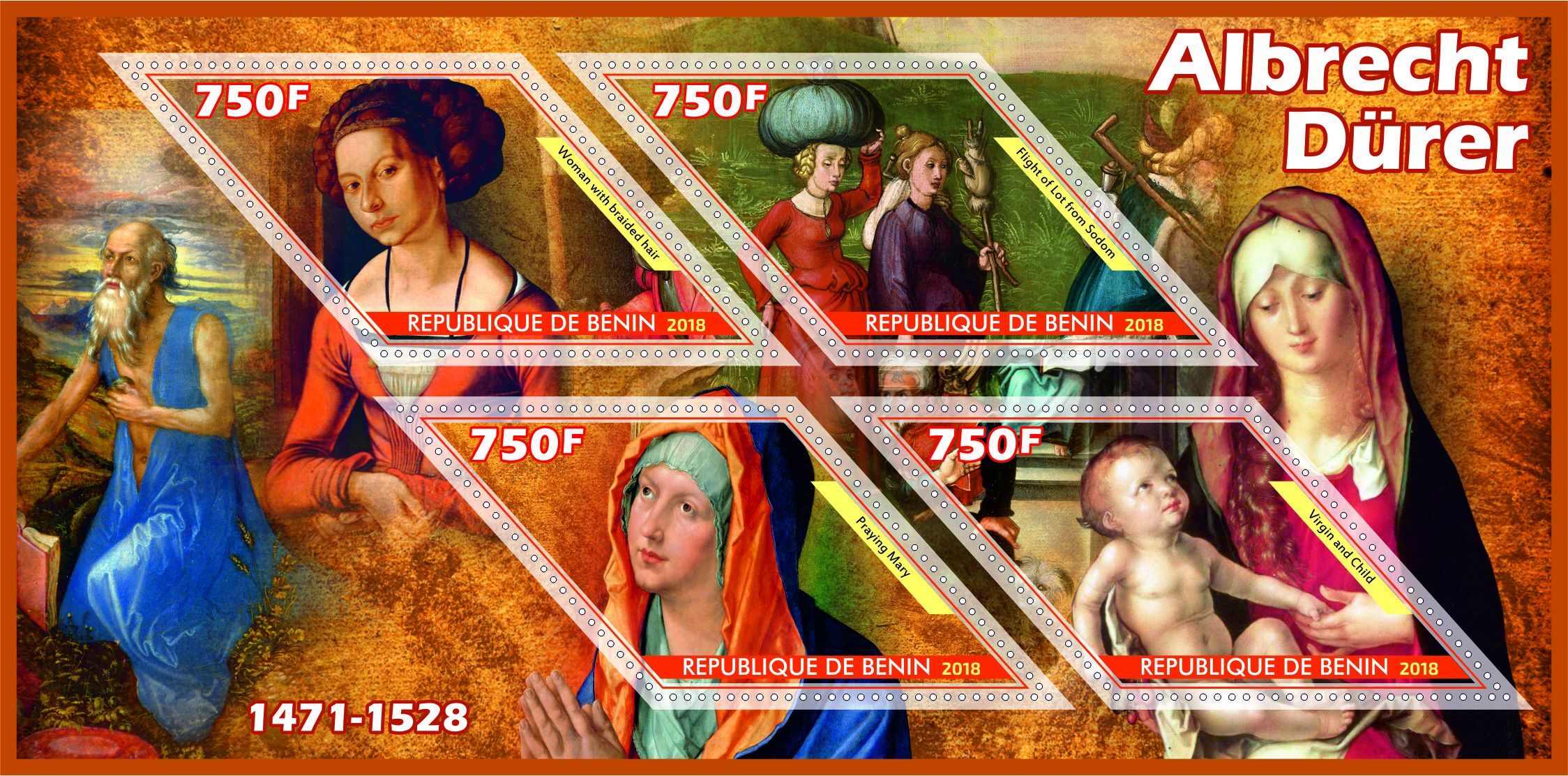 Stamps. Art, painting, Albrecht Durer 2018 1+1 sheets perforated ...