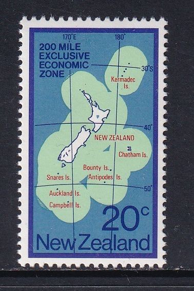 New Zealand #668 MNH 1978 map and 200-mile limit 20c | Australia ...