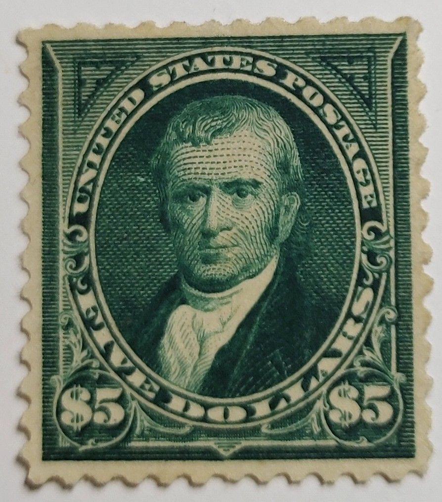 Scott stamp# 278 - 1895 $5 Marshall, Dark Green. MHR, Full O.G. SCV ...