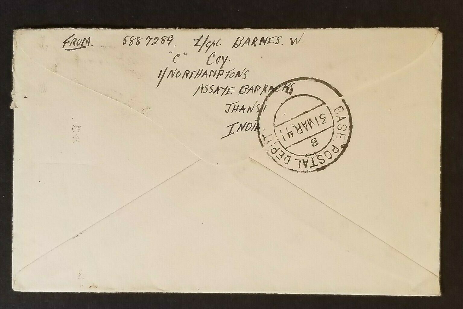 1941 Jhansi India to Northampton England Assaye Barracks WWII ...