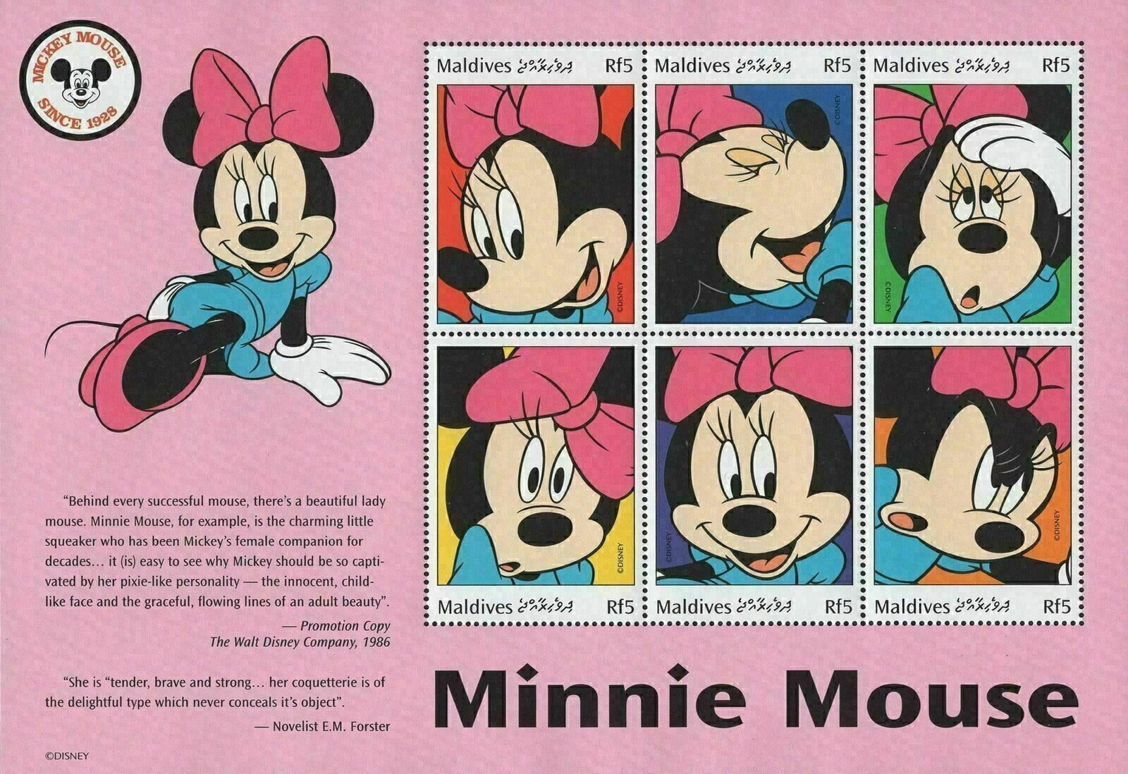 Minnie Mouse Stamp Cartoon Disney Mickey Souvenir Sheet of 6 Stamps ...