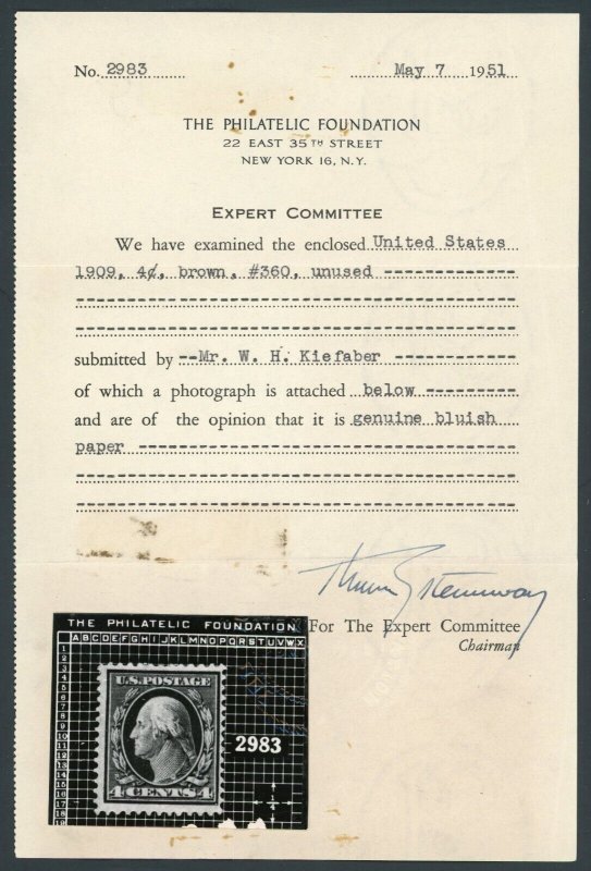 US Scott #360 Blue Paper Mint F-Vf OG Hinged W/ PF & PSE Certificates ...