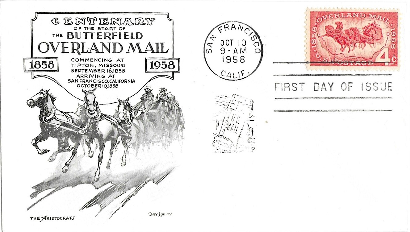 #1120 FDC, 4c Overland Mail, Aristocrats-Lowry cachet | United States ...