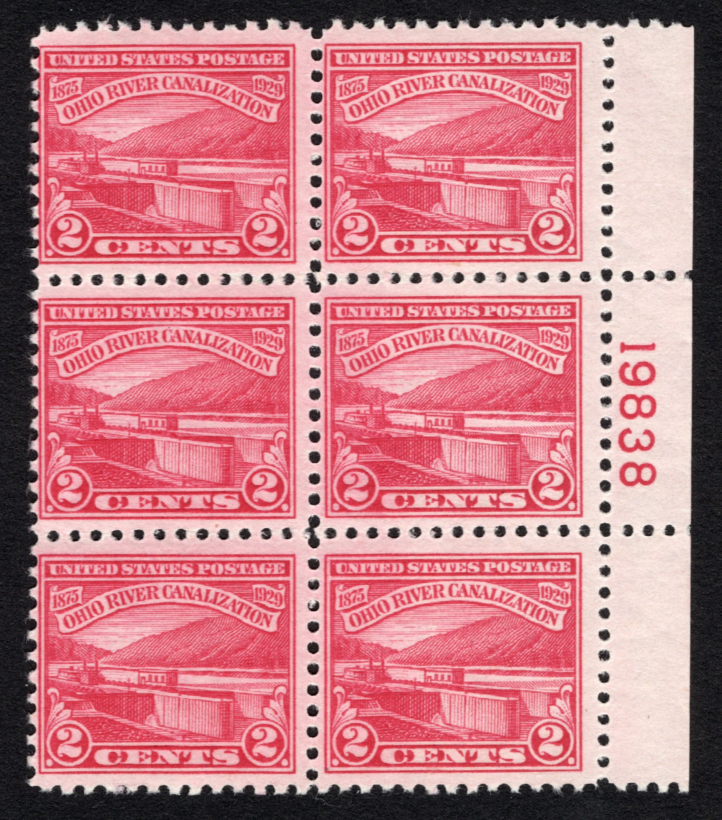 MH (Selvage) 1929 2c Ohio River Canalization Stamp PNB, Scott #681 ...