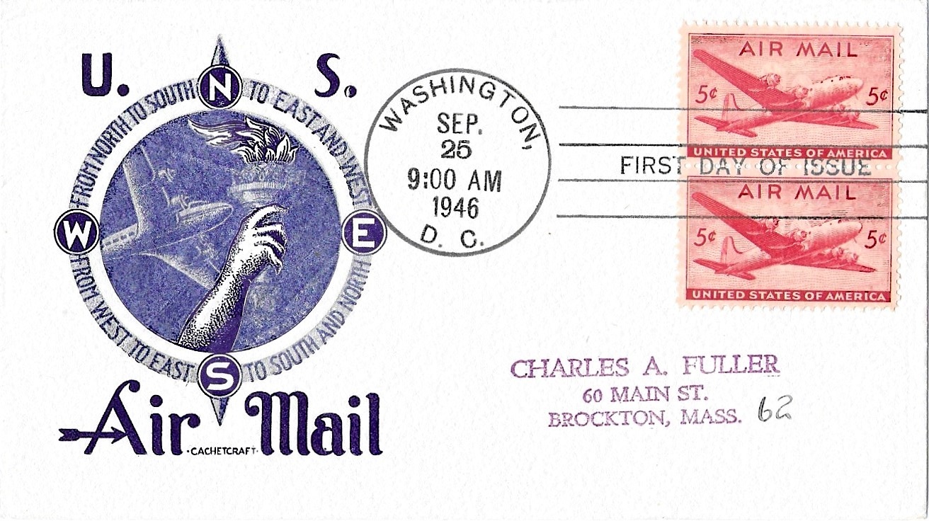 1946 Air Mail FDC, #C32, 5c DC-4, CC/Staehle, pair | United States, Air ...