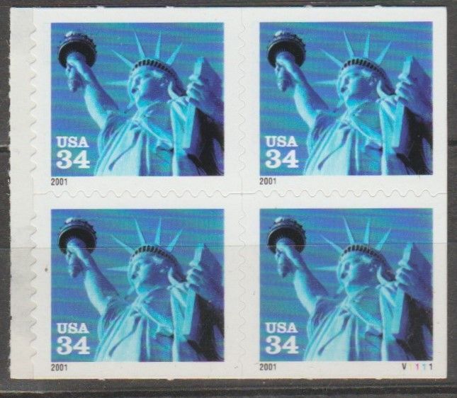 3485c, BLK of 4 W/PL#V1111, "Statue of Liberty", MNH. .34 cent | United ...