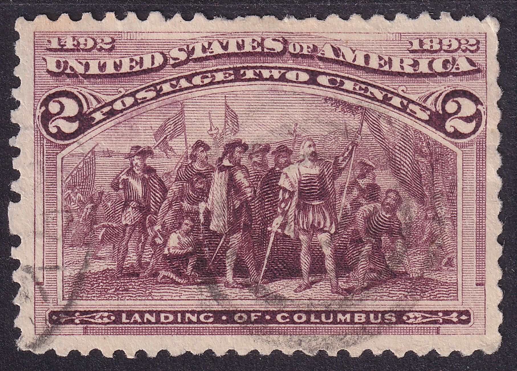 US 231 2c Brown Violet Landing of Columbus - Broken HAT Variaty - UVF ...