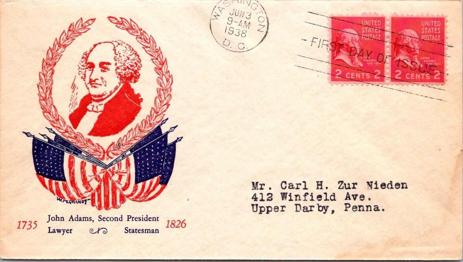 FDC 1938 SC #806 Grandy Cachet - Washington DC - Pair - F75978 | United ...