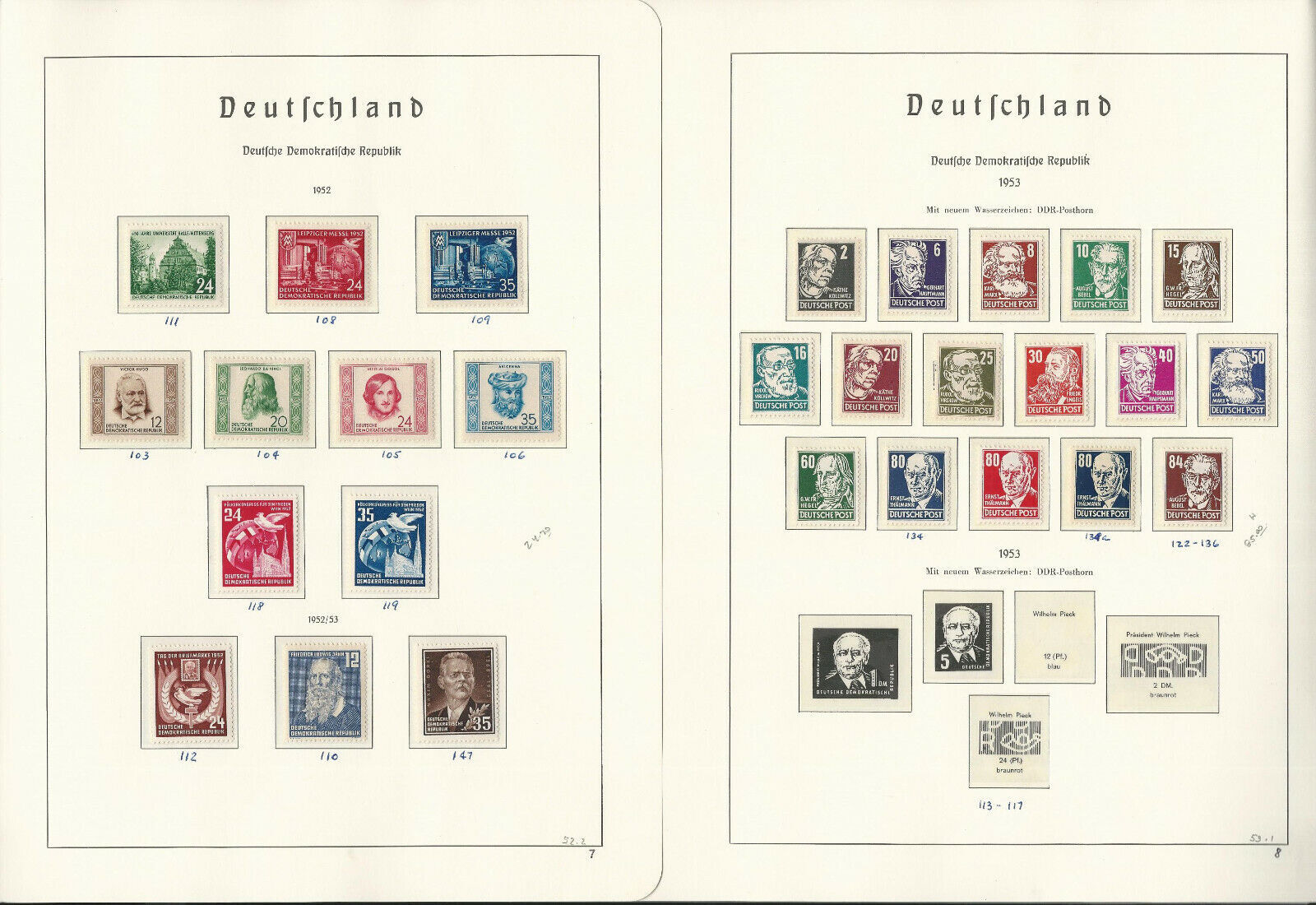 Germany DDR Stamp Collection on 4 Hingless Lighthouse Pages, 1951-53 ...