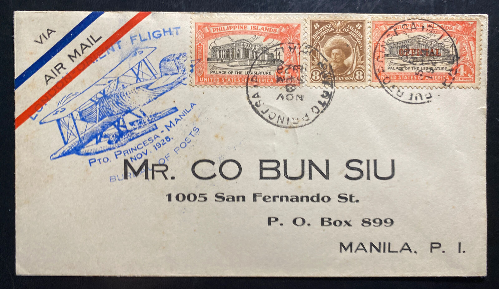 1928 Pto Princesa Philippines First Orient Flight Cover To Manila ...