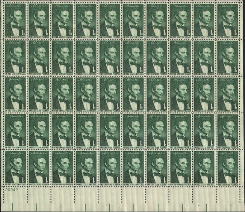 US Stamp - 1959 1c Lincoln Sesquicentennial - 50 Stamp Sheet #1113 ...