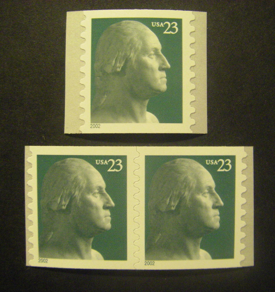 Scott 3617, 23 cent Washington, Pair & Single, V/P die cut, MNH Coil ...