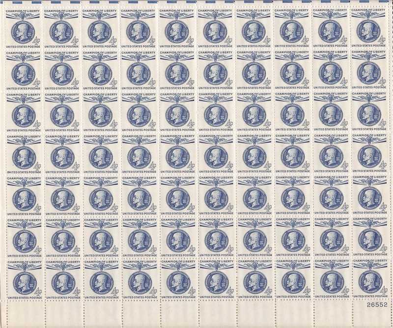 US Stamp - 1960 4c Thomas Masaryk - 70 Stamp Sheet - Scott #1147 ...