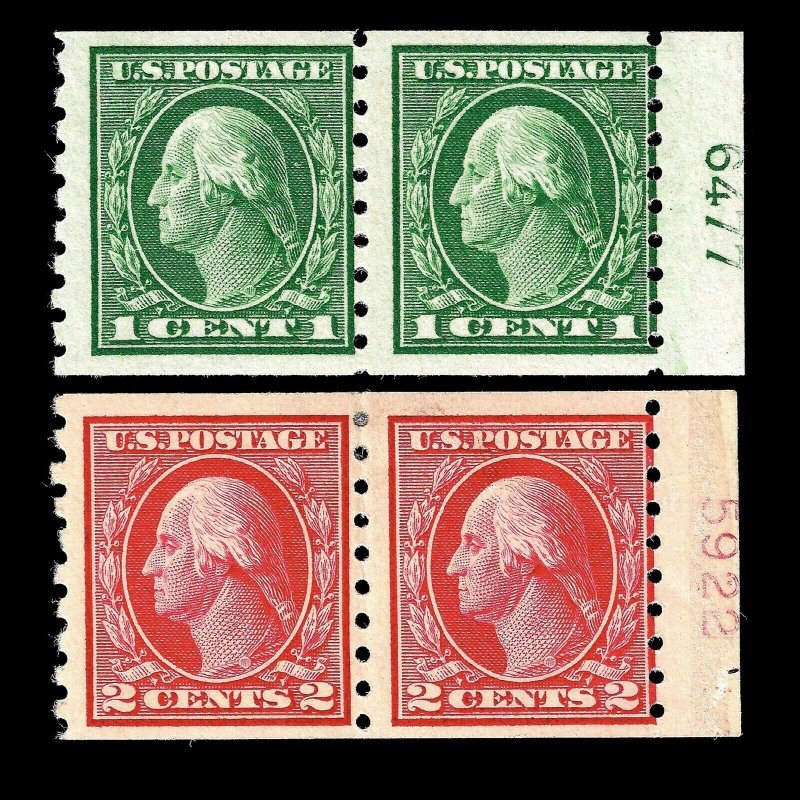 WCstamps: U.S. Scott #412 & 413 / 1c & 2c Coil Pairs , VG, Mint OGh ...