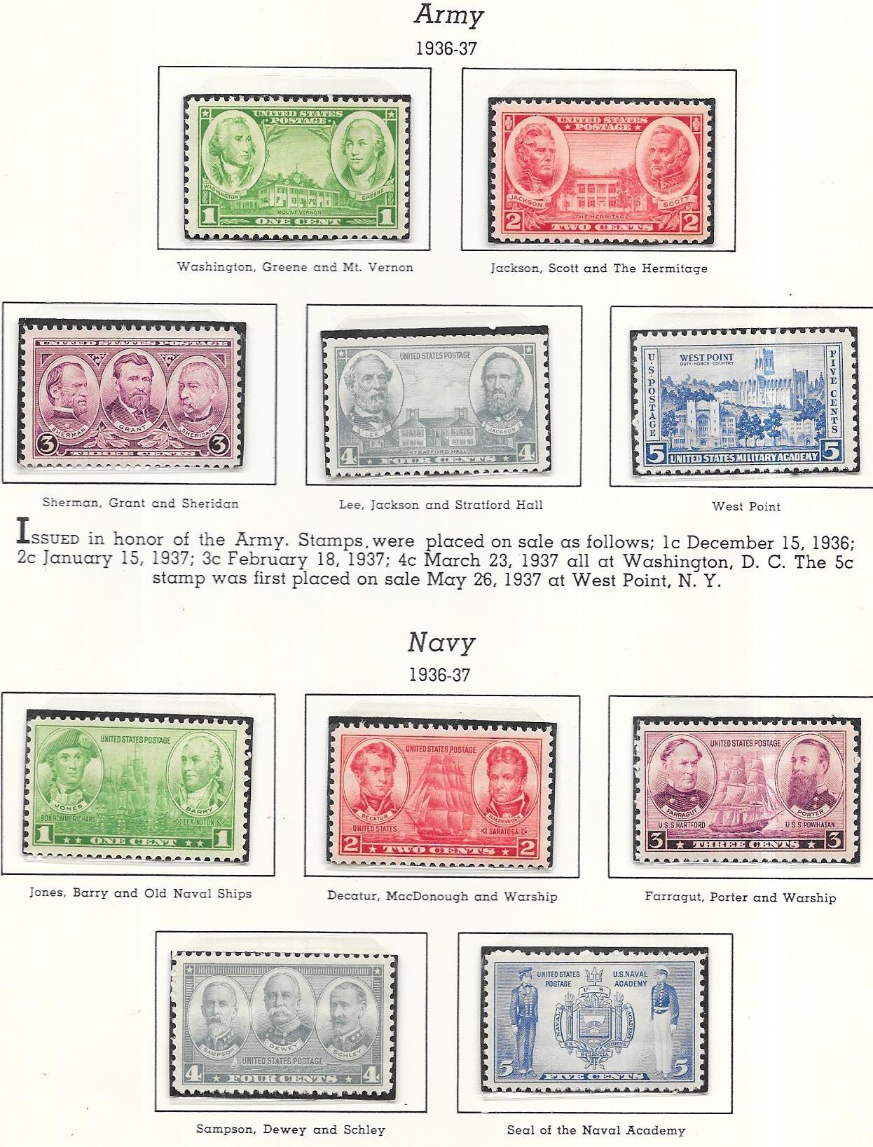 US#785-794 "Army - Navy Commemorative Issue " set complete (MNH) CV $4. ...