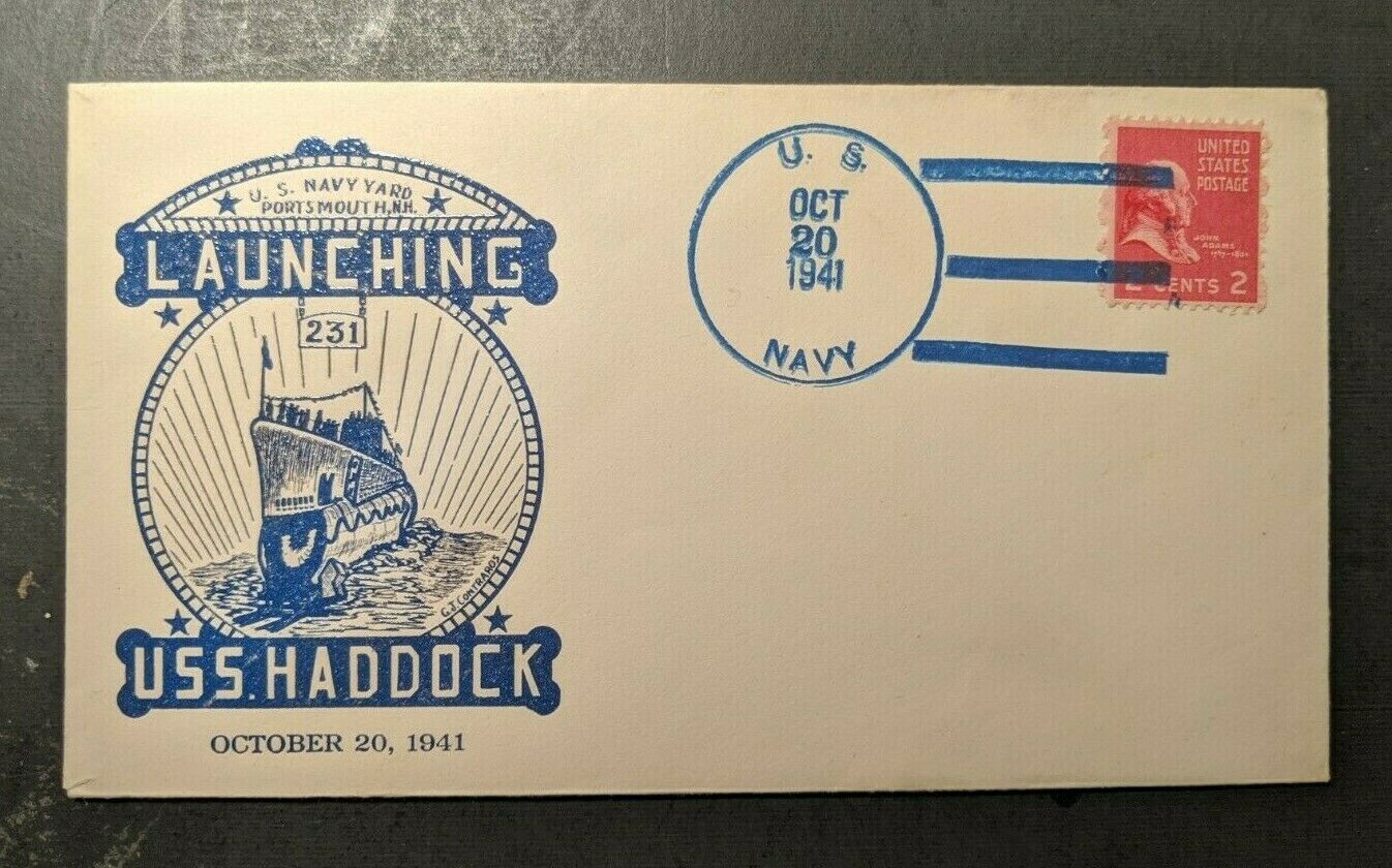 1941 USS Haddock Launching Submarine Navy Cover US Navy Cancel / HipStamp