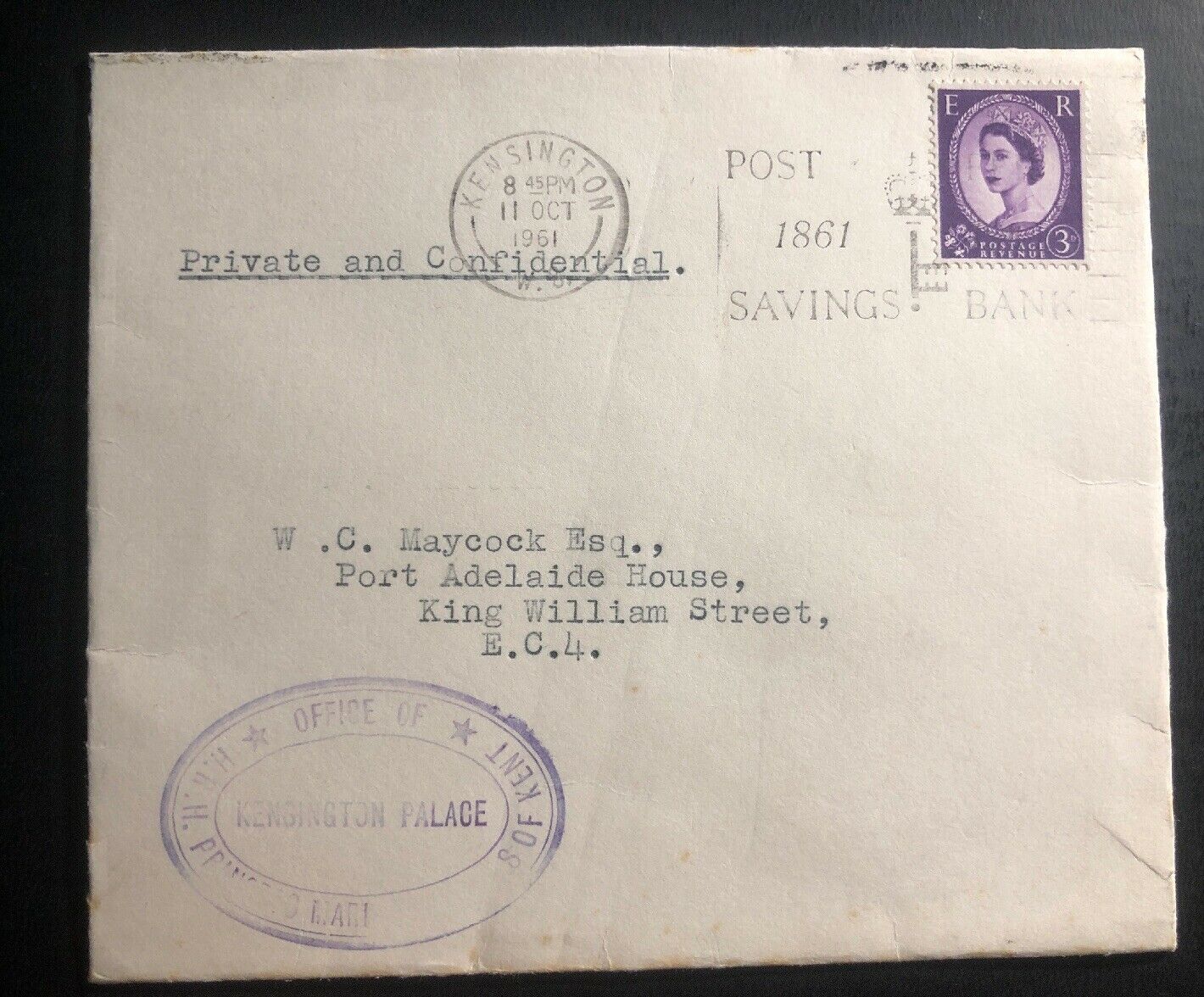 1961 Kensington Palace England HRH Princess Marina Official Cover To ...