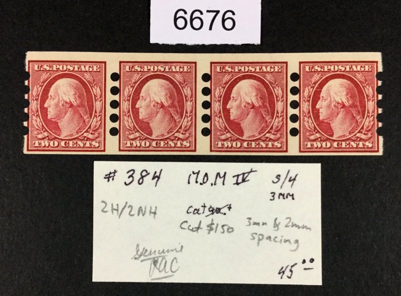 US Stamps # 384 Mint OG 2h/2nh Mailometer Type IV $150 LOT #A 6676 ...