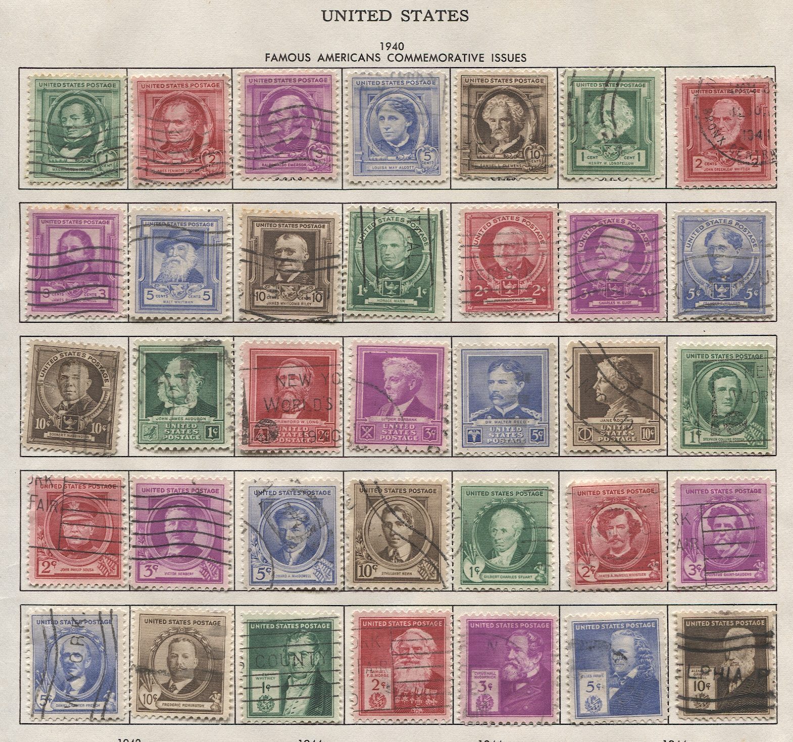 US 1940 Sc 859-893 FAMOUS AMERICANS Set of 35, Used F-VF | United ...