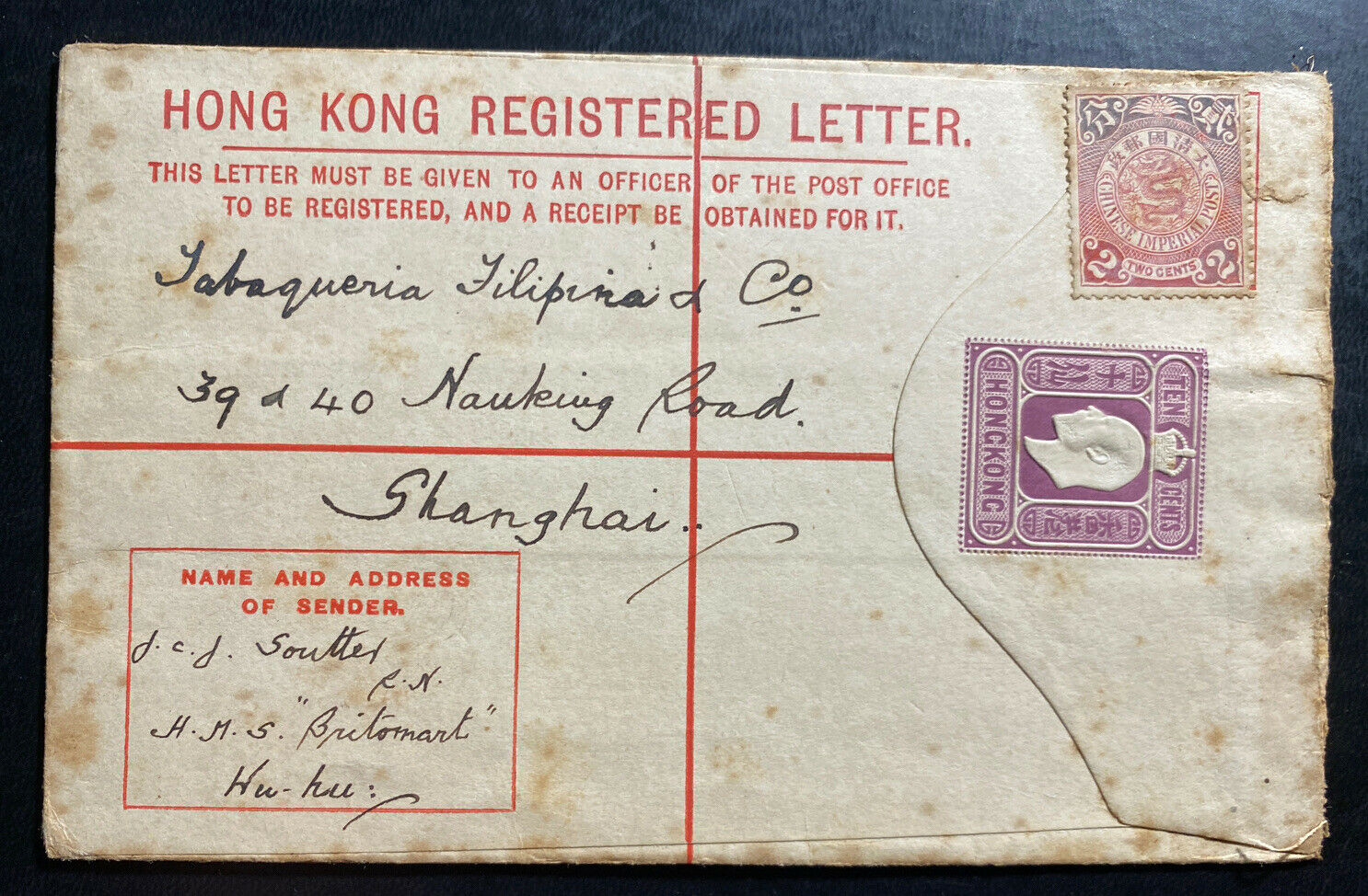 1920s Hong Kong Registered Letter Stationery cover To Tobacco Shanghai ...