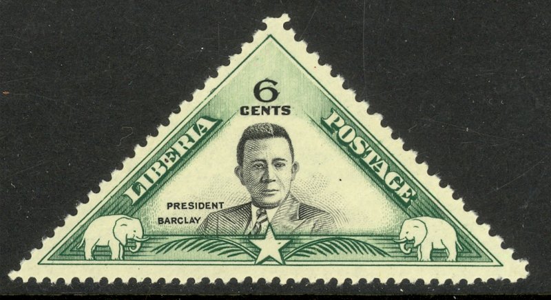LIBERIA 1937 6c President E.J. BArclay TRIANGLE Issue Sc 276 MLH ...