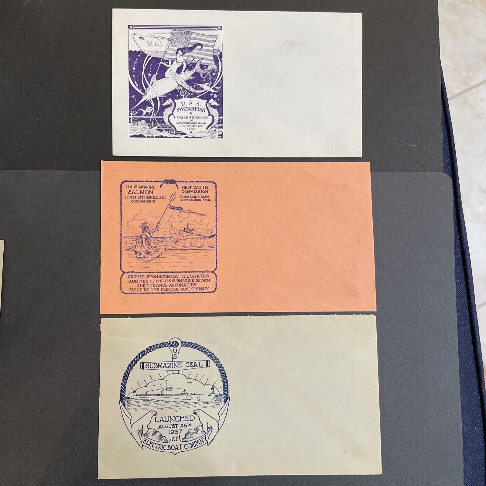 3 Unserviced Naval Covers WWII Submarines USS SEAL, SALMON & SWORDFISH ...
