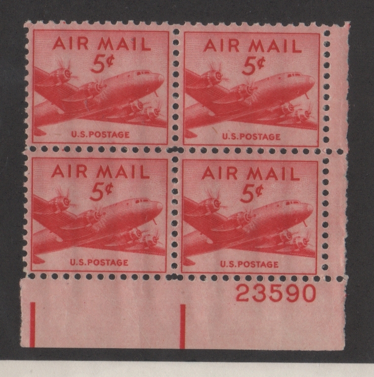 C33 5c DC-4 Skymaster 23590 LR Plate Block | United States, Air Mail ...