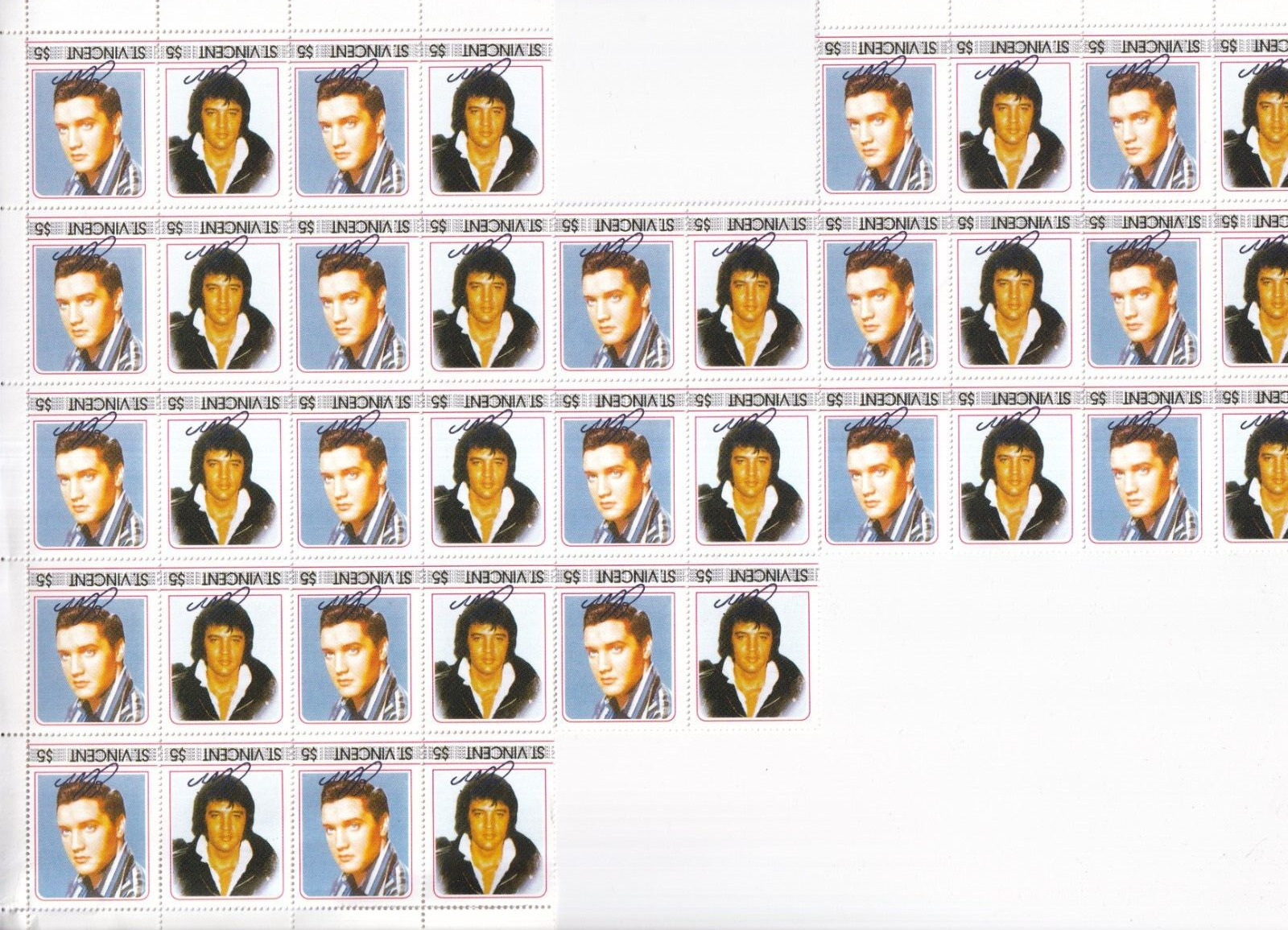 SA41f St Vincent 1985 Elvis Presley part of sheet - error inverted name ...