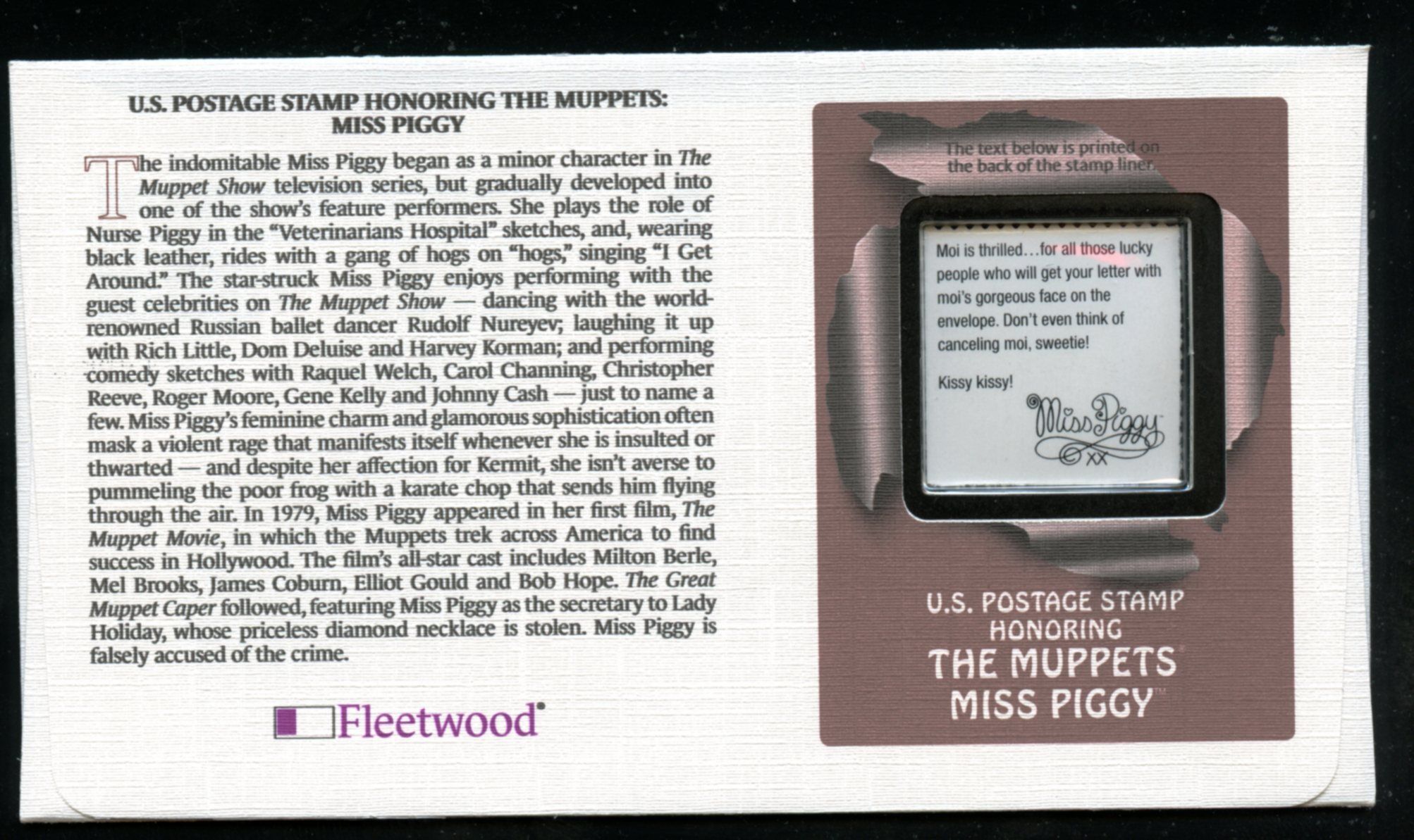 US 3944d Jim Henson Muppets Miss Piggy UA Fleetwood cachet FDC combo DP ...