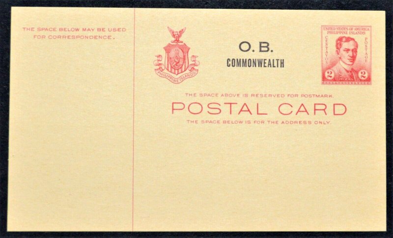1938 Philippines Sc. #UZ3 stamped postal card, 2 cents, mint, very good ...