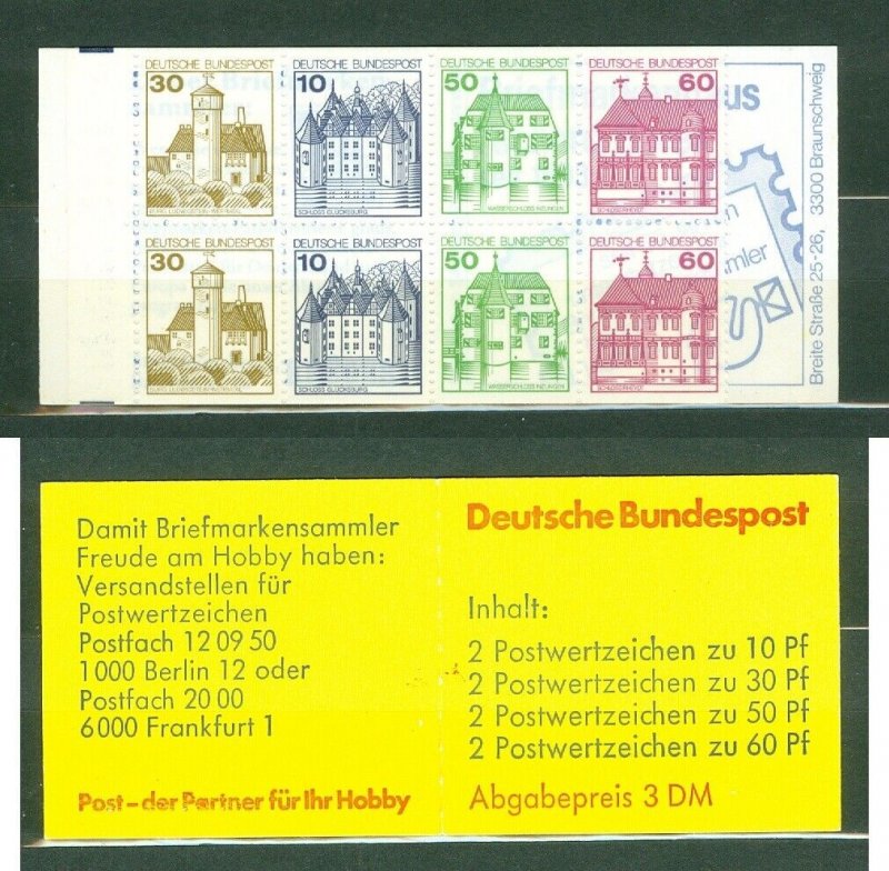Germany. 1977. Booklet MNH. 3 DM. Castles. Contains. 2 x 0.30-10-50-60 ...