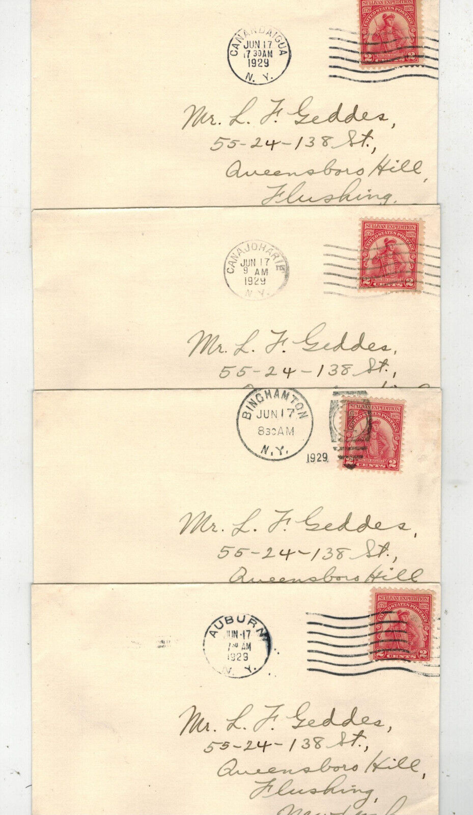 1929 General Sullivan Expedition #657 Complete SET of 15 Cancels ...