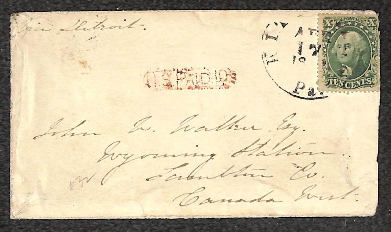 USA #32 Stamp Philadelphia Pennsylvania via Detroit to Canada West ...