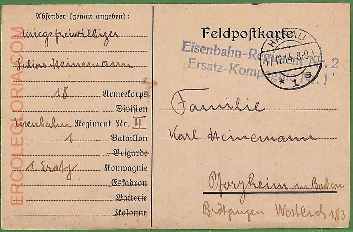 ZA0239 - GERMANY Eisenbahn-Regiment - Postal History - POSTCARD ...