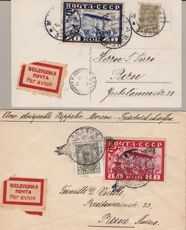 1930 RUSSIA Airmail No. 20/21 on postcard and letter travelled ...