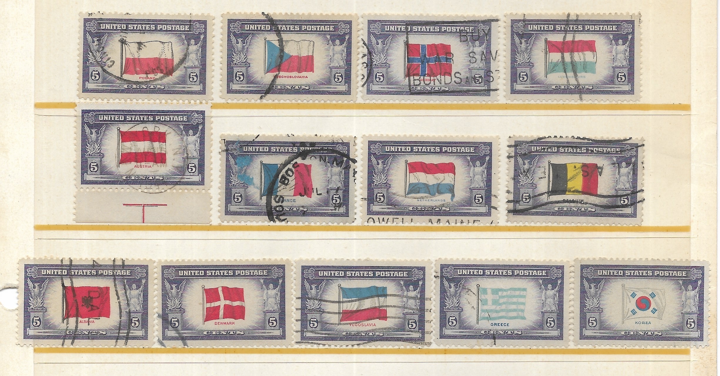 U.S. #909-921 The World War II Overrun Nations Complete Set Used ...