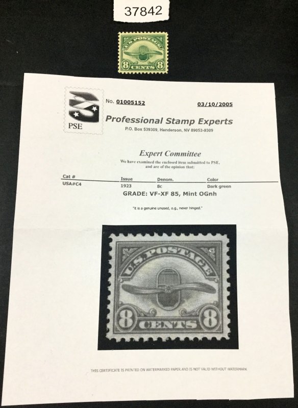 US Stamps #C4 Mint OG NH **Pse Cert Graded Vf-Xf 85** LOT #37842 ...