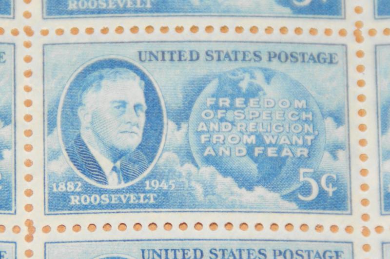1945 sheet of postage stamps, 5¢ Roosevelt - Sc# 933 / HipStamp