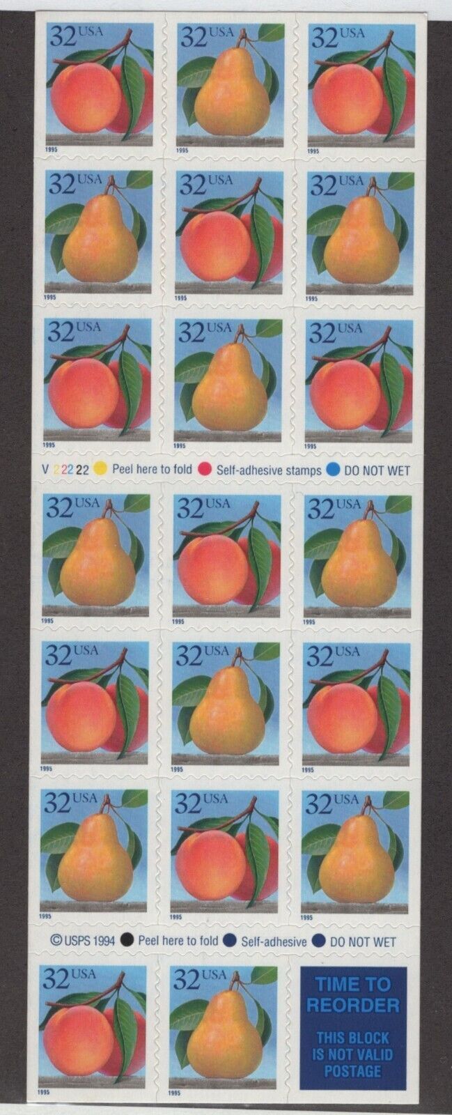 Scott 2494A - Oranges & Pears. Pane Of 20. MNH. OG. #02 2494Ap20 ...
