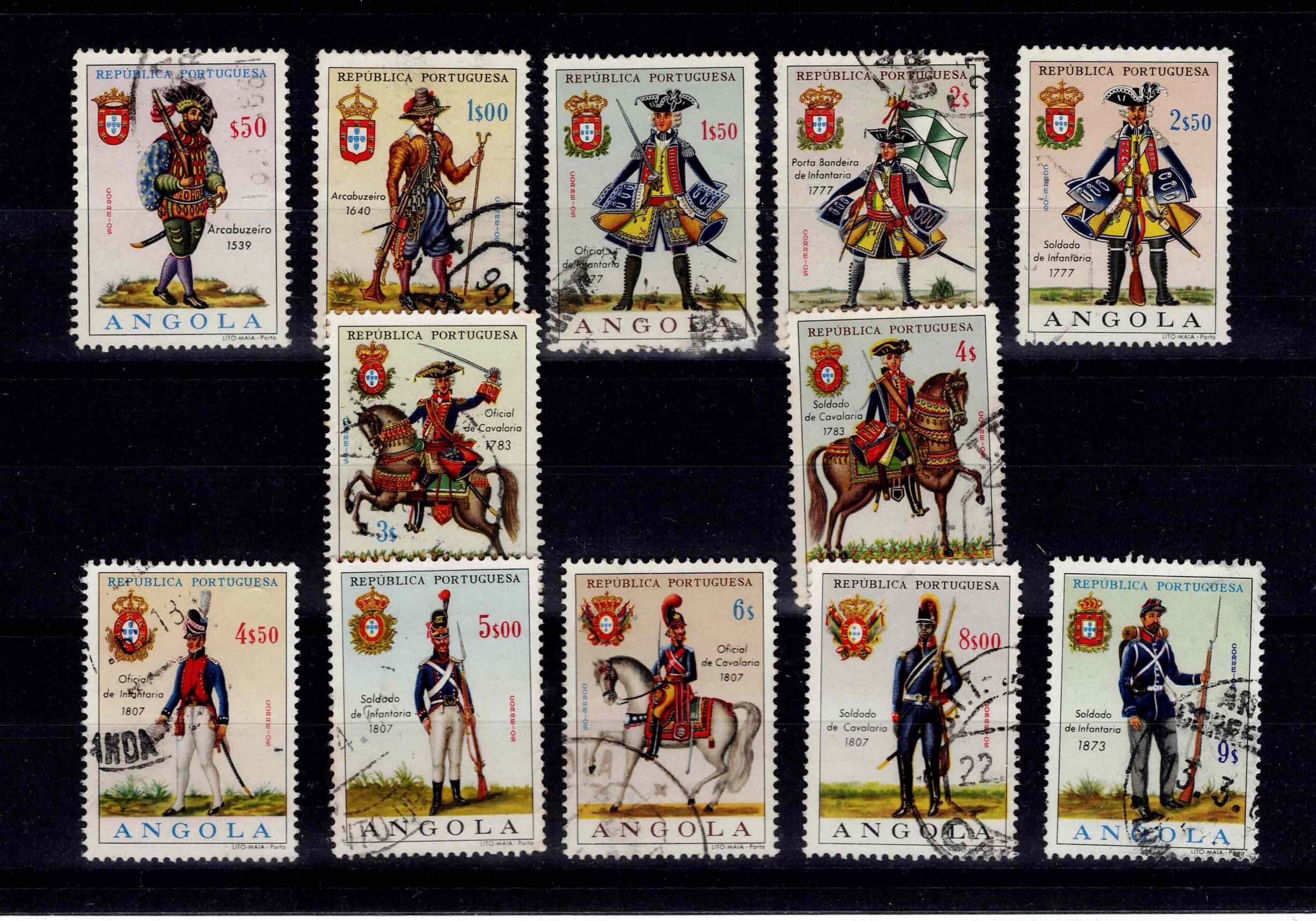 ANGOLA 1966 USED full set Military Uniforms Sc#513-24 YT#520-31 Mf#502 ...