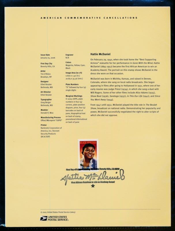 Usps 2006 Souvenir Page 39c Hattie Mcdaniel #3996 | United States ...