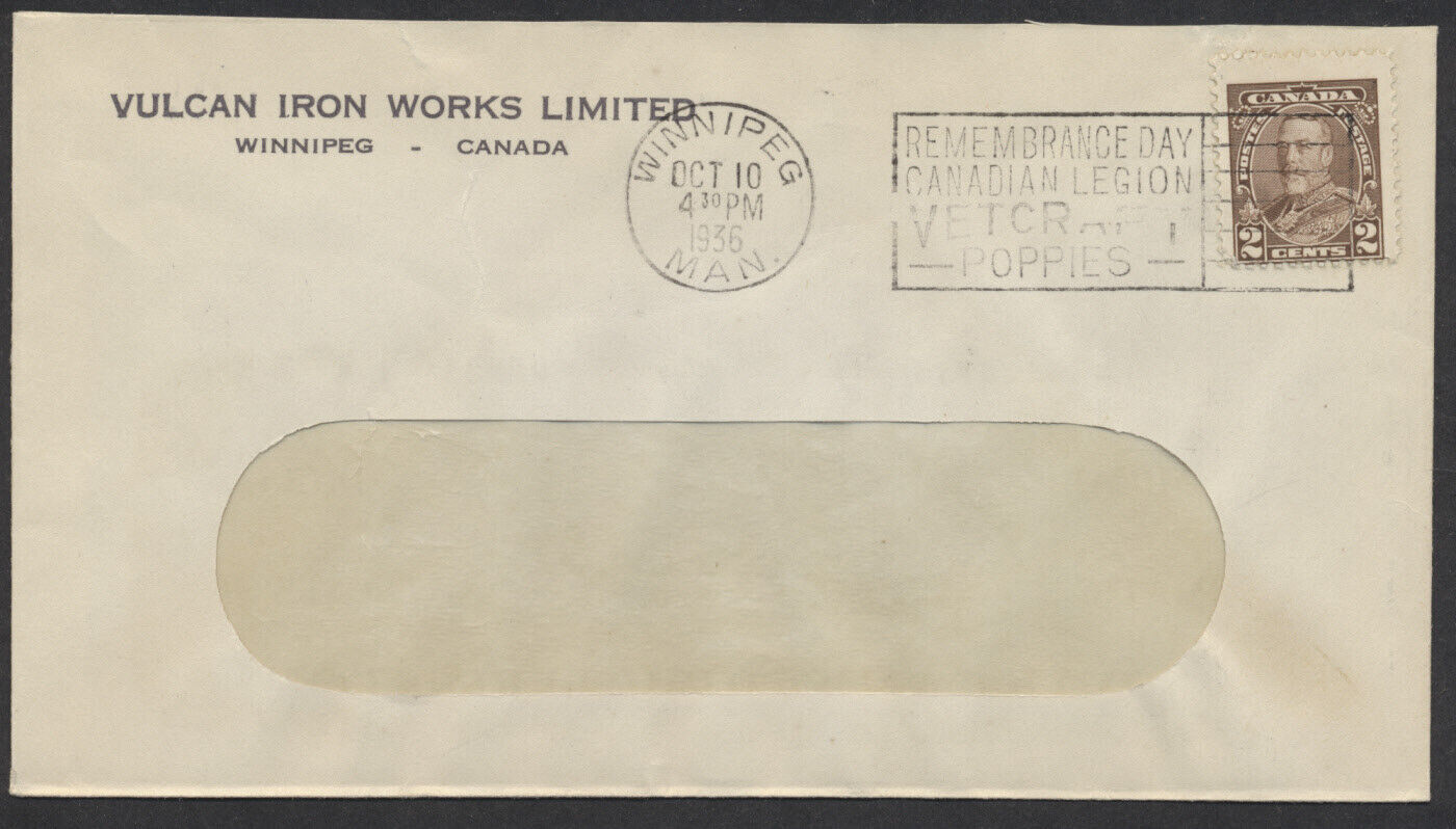 1936 Vulcan Iron Works Advertising Cover, Illustrated Back, Winnipeg ...