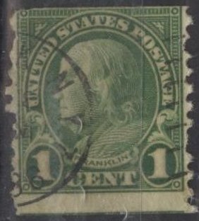 US 597 (used filler) 1¢ Benjamin Franklin, green, coil, perf. 10 vert ...