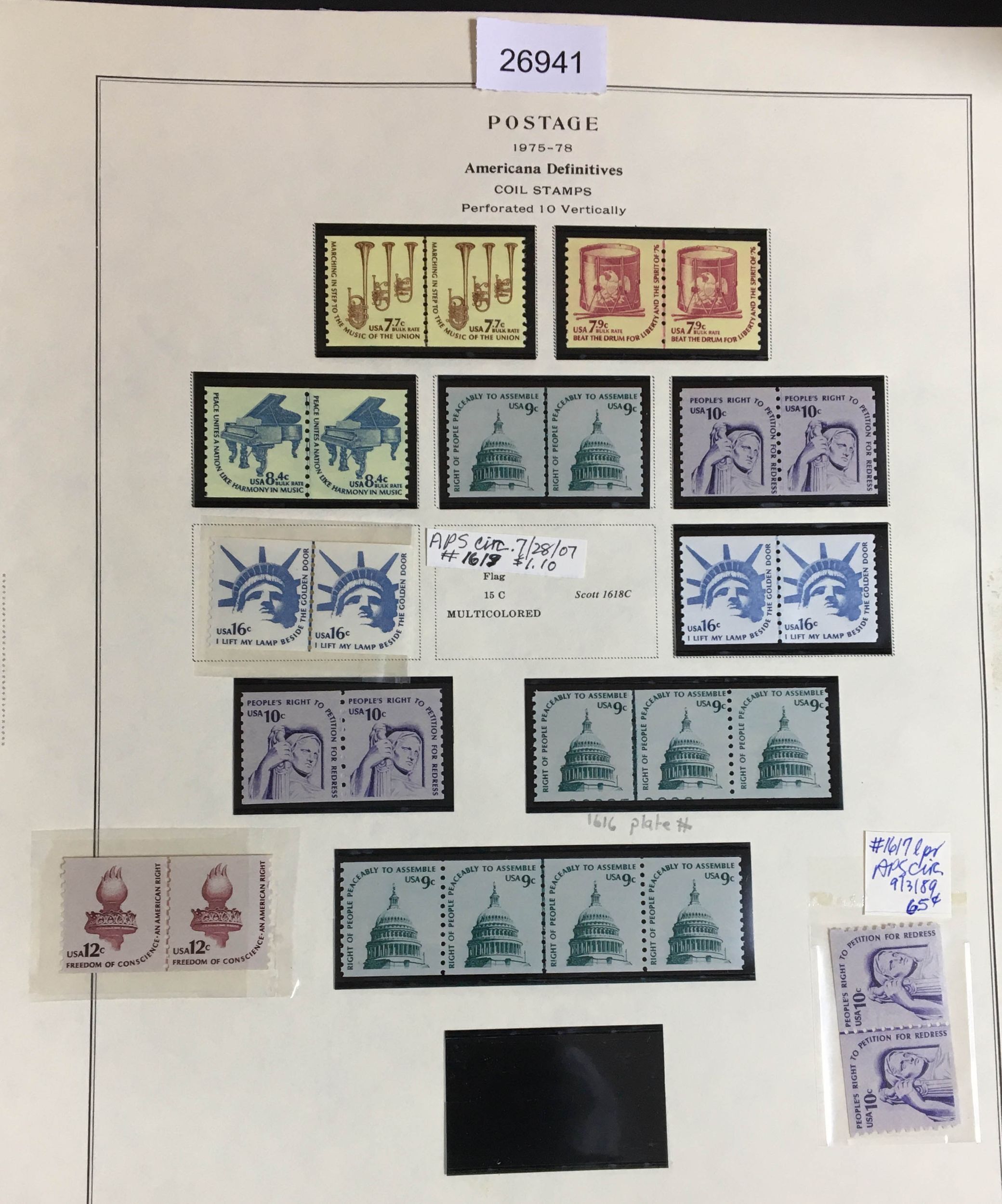 US Stamps 1975-1978 Mint OG NH Coil Stamps Collection LOT #26941 ...