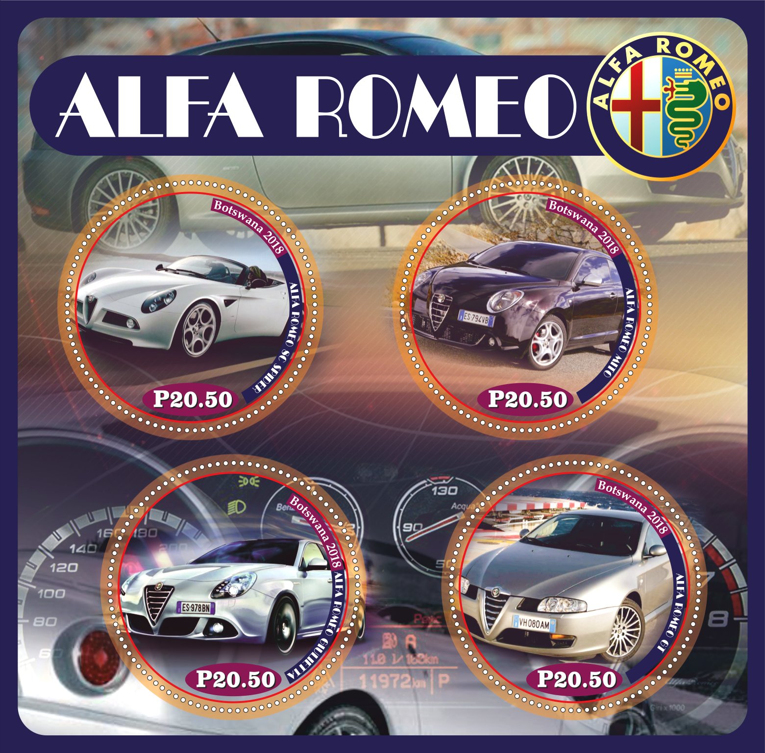 Stamps. Cars. Alfa Romeo 2018 1+1 sheets perforated | Africa - Botswana ...