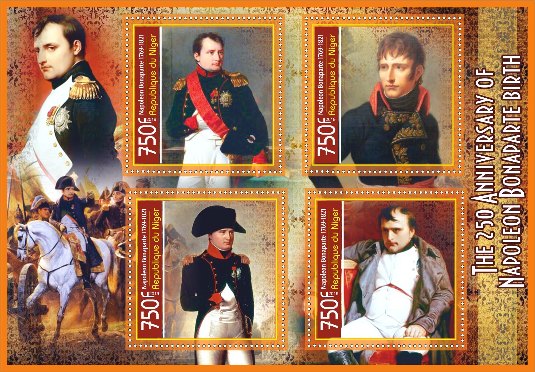 Stamps. Famous people. Napoleon Bonaparte 2019 year 1+1 sheets ...