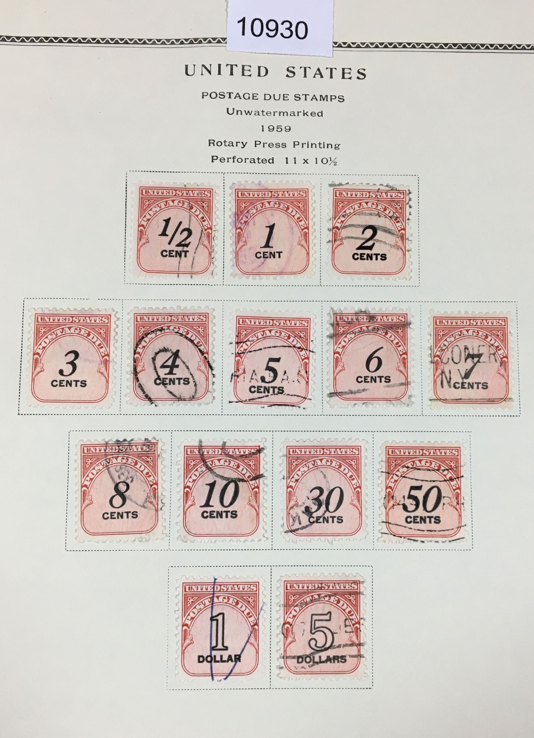 US Stamps 1879-1959 Postage DUE Stamps Used Collection LOT #10930 ...