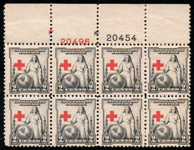 US #702 EST $25-$30 F-VF OG NH, Plate Block, natural gum skips, cross ...