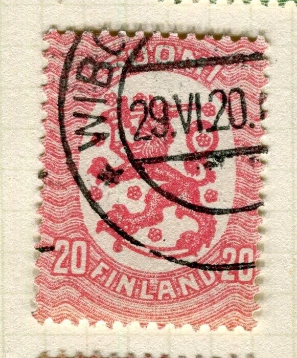 FINLAND; 1920s early Lion type definitive issue fine used 20p. value ...