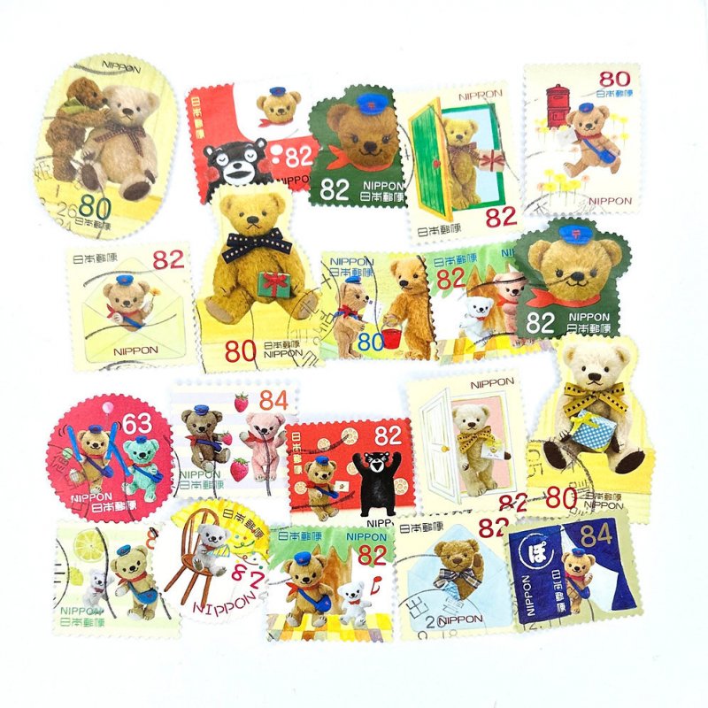 20 x Posukuma & Teddy Bear cute Japanese used postage stamps - off ...